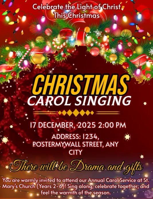 Red Maximalist Christmas Caroling Flyer (us Letter) Template | PosterMyWall