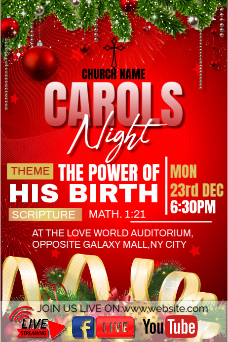 Plantilla de Red Maximalist Christmas Carols Night Poster | PosterMyWall