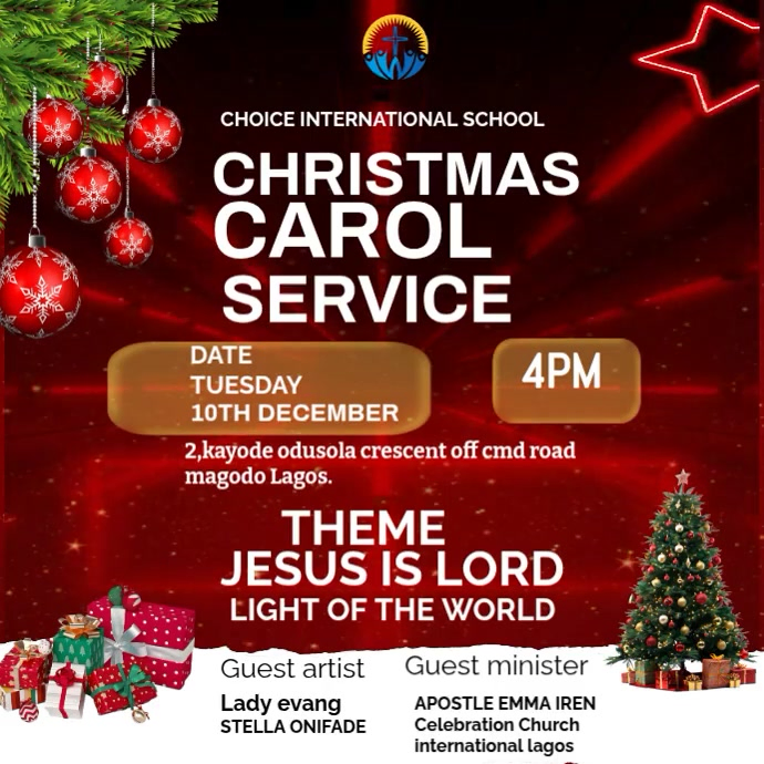 Plantilla de Red Maximalist Christmas Church Carol Service Event Video ...