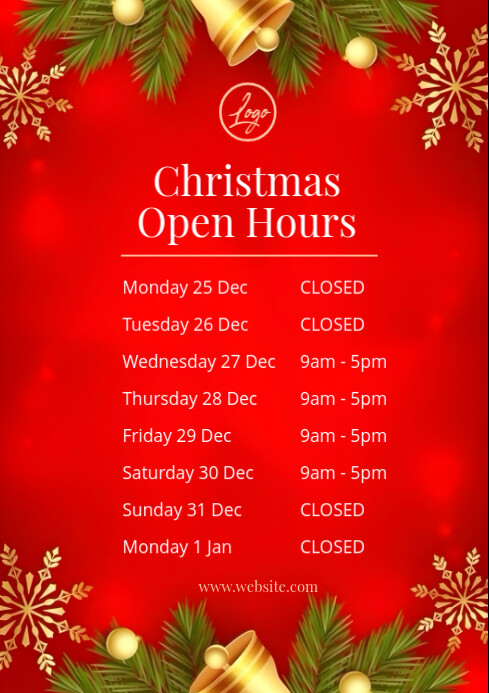 Red Maximalist Christmas Closure Dates A4 Template | PosterMyWall