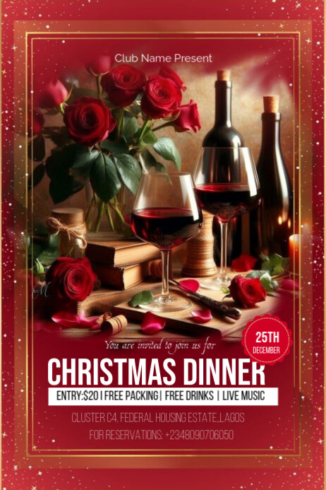 Red Maximalist Christmas Dinner Invitation Poster Template | PosterMyWall