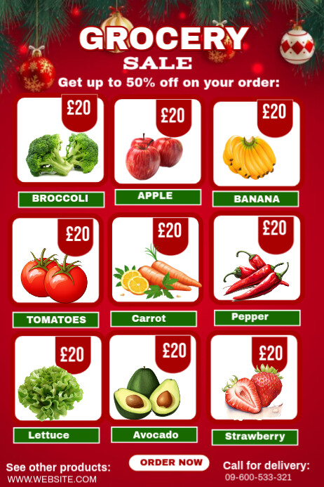 Red Maximalist Christmas Grocery Sales Poster Template | PosterMyWall