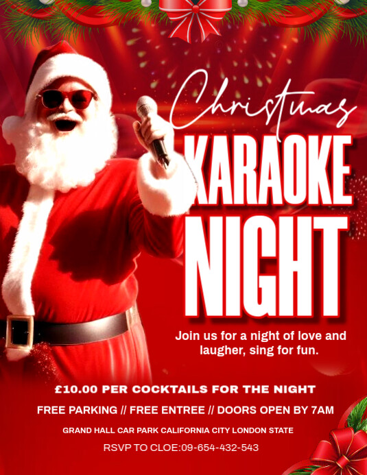 Red Maximalist Christmas Karaoke Invitation Template Flyer (us Letter ...