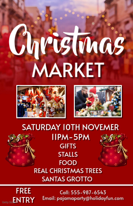 Red Maximalist Christmas Market Tabloid Template | PosterMyWall