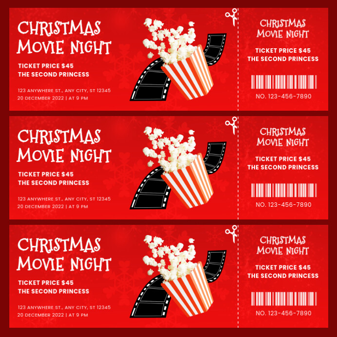 Red Maximalist Christmas Movie Night Ticket Instagram Post Template ...