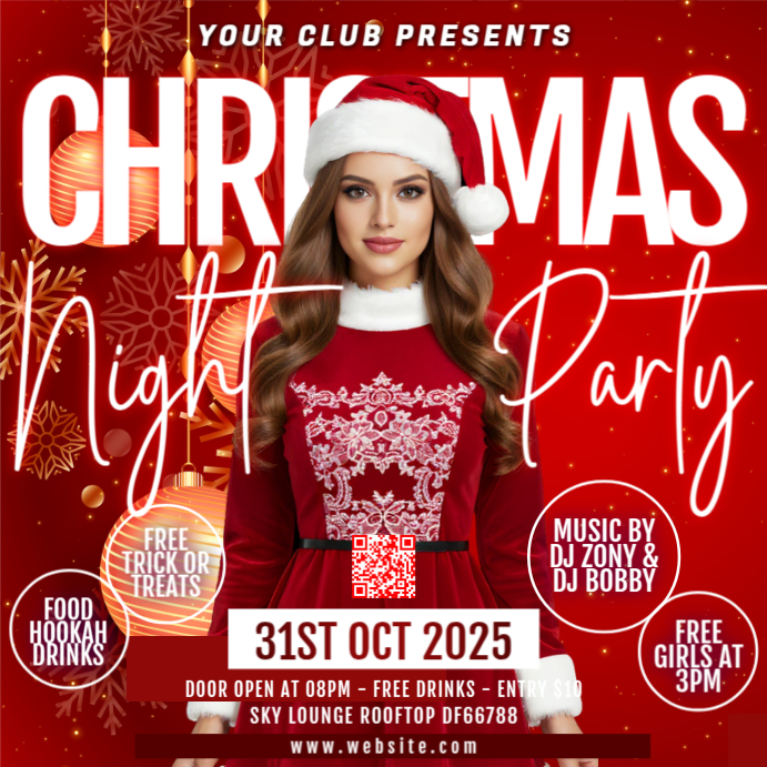 Red Maximalist Christmas Night Club Events Instagram Post Template ...