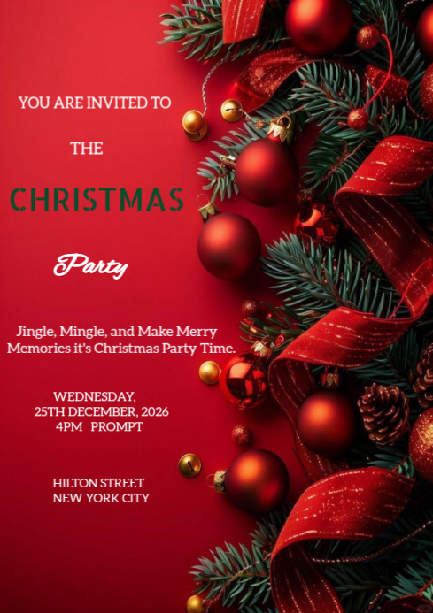 Red Maximalist Christmas Party Event Template A4 | PosterMyWall