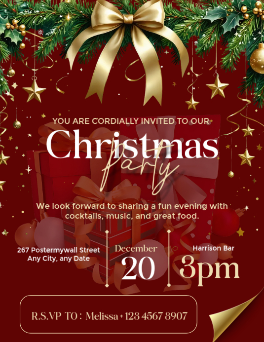 Red Maximalist Christmas Party Flyer (us Letter) Template | PosterMyWall