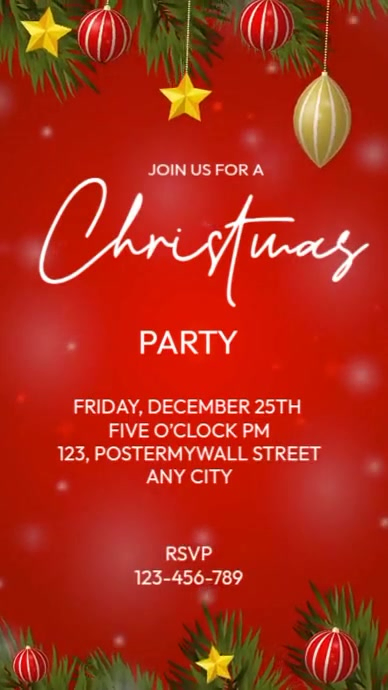 Red Maximalist Christmas Party Invitation Digital Display (9:16 ...