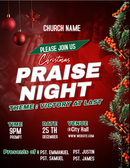Red Maximalist Christmas Praise Night Design Flyer (us Letter) Template ...
