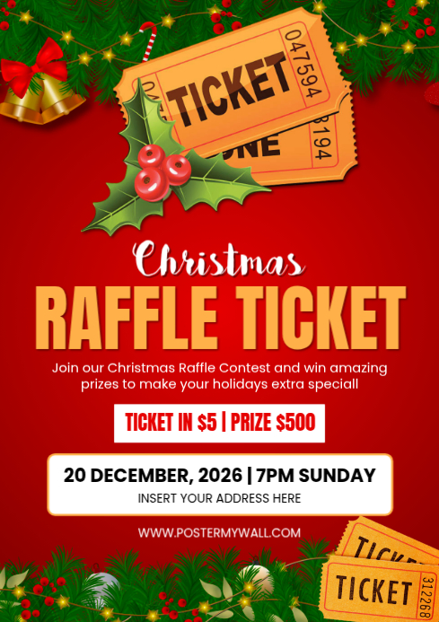 Red Maximalist Christmas Raffle Ticket Contest A4 Template | PosterMyWall