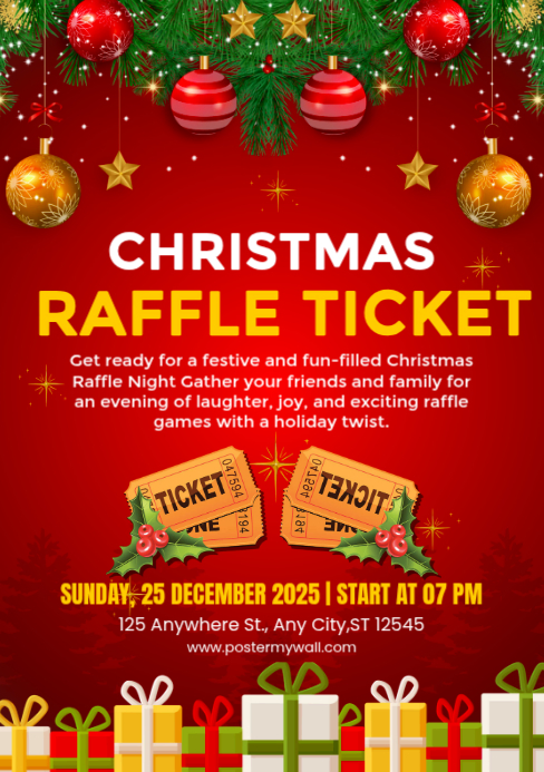Red Maximalist Christmas Raffle Ticket Contest A5 Template | PosterMyWall