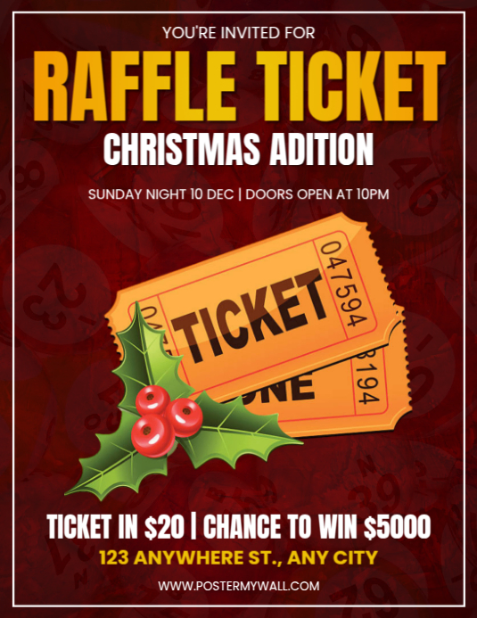 Red Maximalist Christmas Raffle Ticket Contest Flyer (us Letter ...