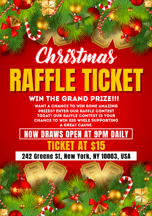 Copy of Red Maximalist Christmas Raffle Ticket Contest A3 | PosterMyWall