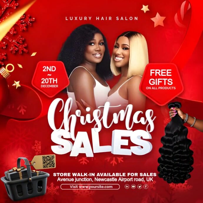 Red Maximalist Christmas Sales Salon Advert Instagram Post Template ...