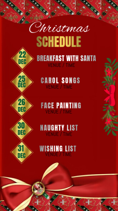 Red Maximalist Christmas Schedule Digital Display (9:16) Template ...