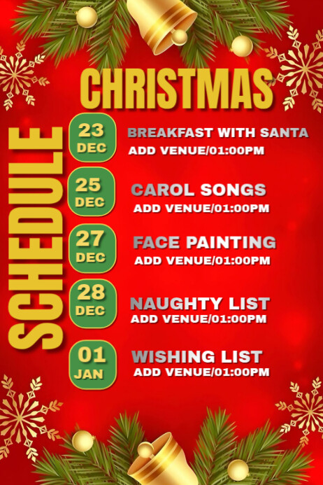 Copy of Red Maximalist Christmas Schedule For 2024/2025 Merry Christmas And Happy New Year ...
