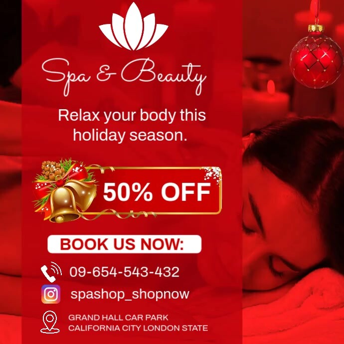 Red Maximalist Christmas Spa And Beauty Service Production Instagram ...