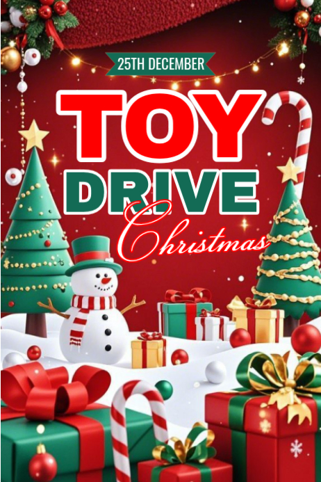 Red Maximalist Christmas Toy Drive Poster Template | PosterMyWall