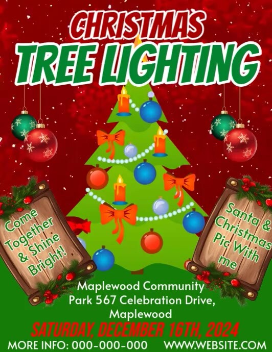 Red Maximalist Christmas Tree Lighting Flyer (us Letter) Template ...