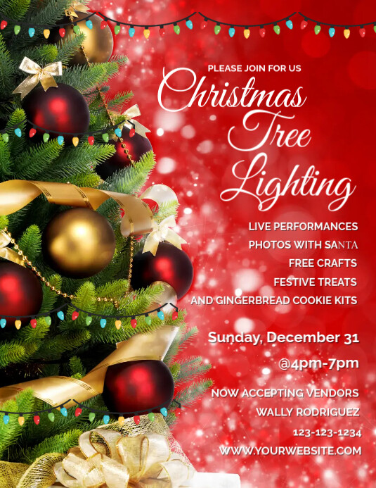 Red Maximalist Christmas Tree Lighting Flyer (us Letter) Template ...