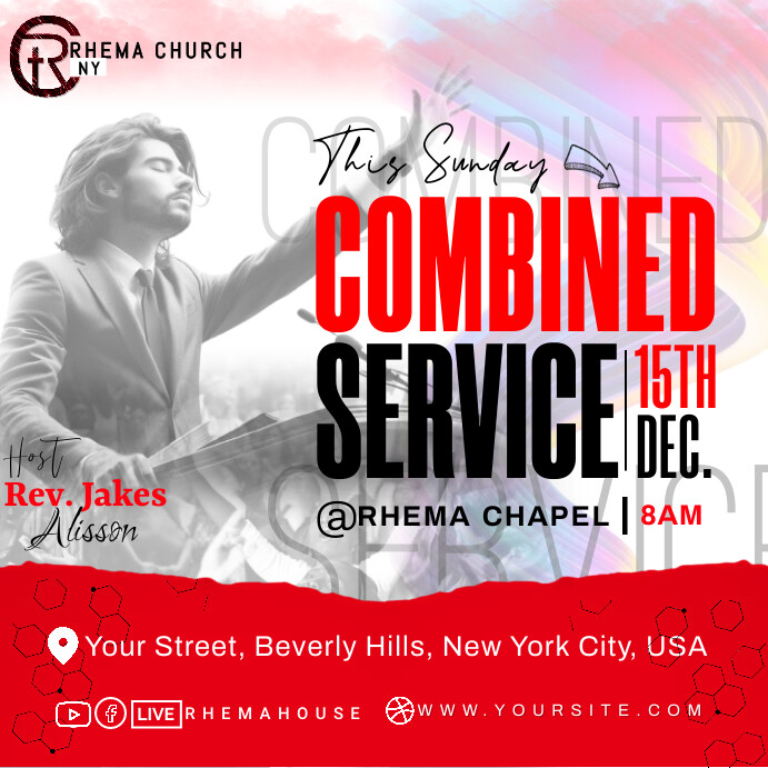 Red Maximalist Church Combined Service Template | PosterMyWall