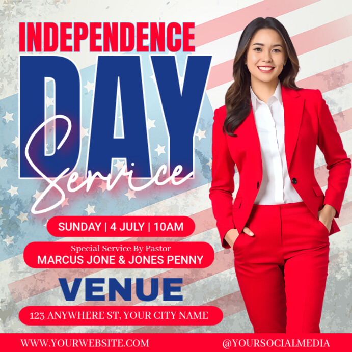 Red Maximalist Church Independence Day Service Instagram Post Template | PosterMyWall
