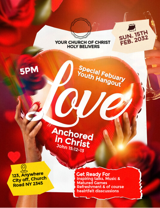 Copy of Red Maximalist Church Valentine Program Flyer (us Letter) | PosterMyWall