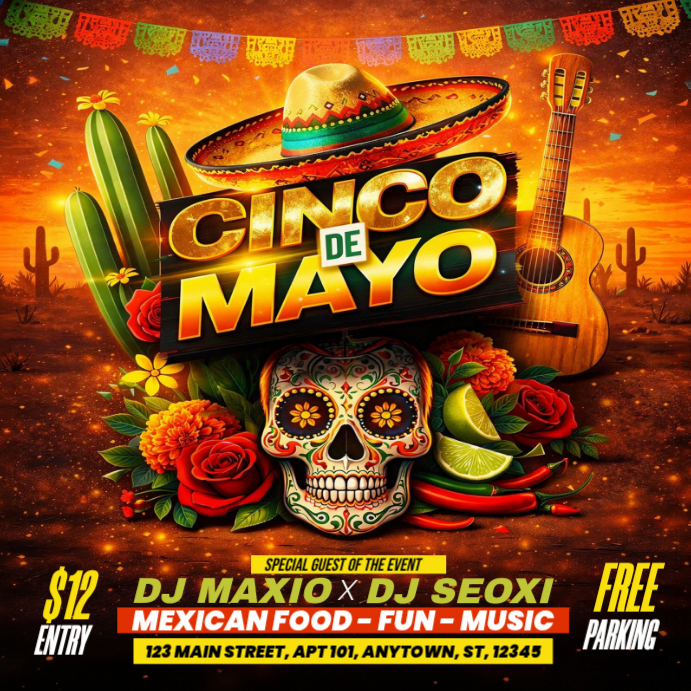 Red Maximalist Cinco de Mayo Celebration Instagram Post Template ...