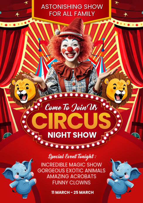 Copy of Red Maximalist Circus Carnival Show Flyer Template | PosterMyWall