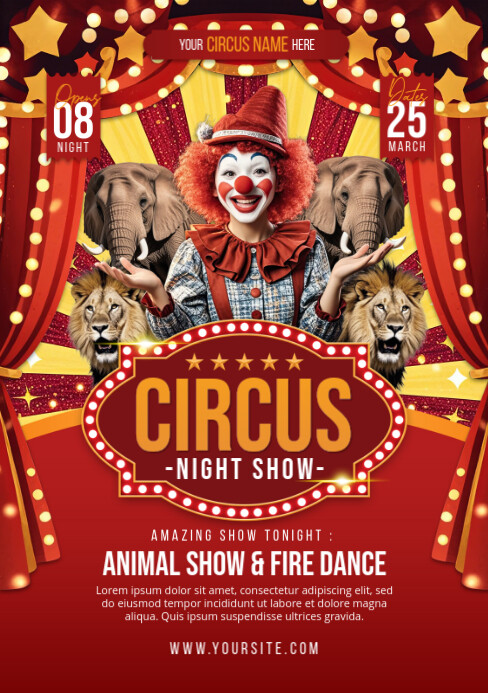 Red Maximalist Circus Night Show Flyer Template เทมเพลต | PosterMyWall