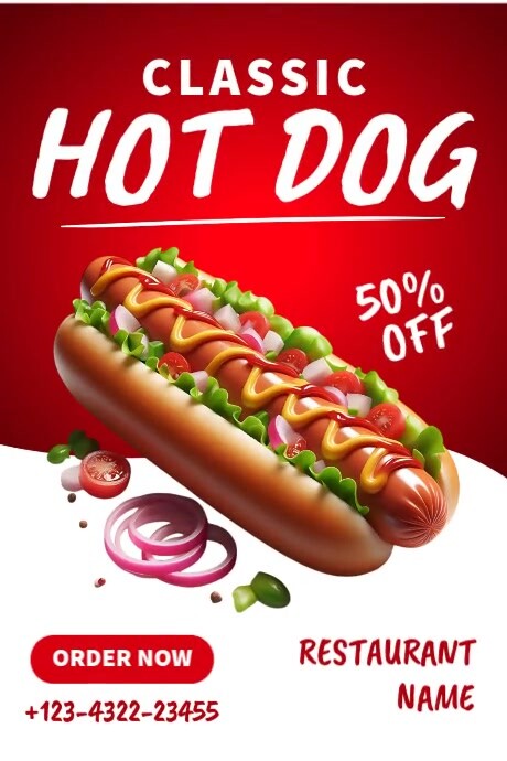 Red Maximalist Classic Hot Dog Poster Template | PosterMyWall