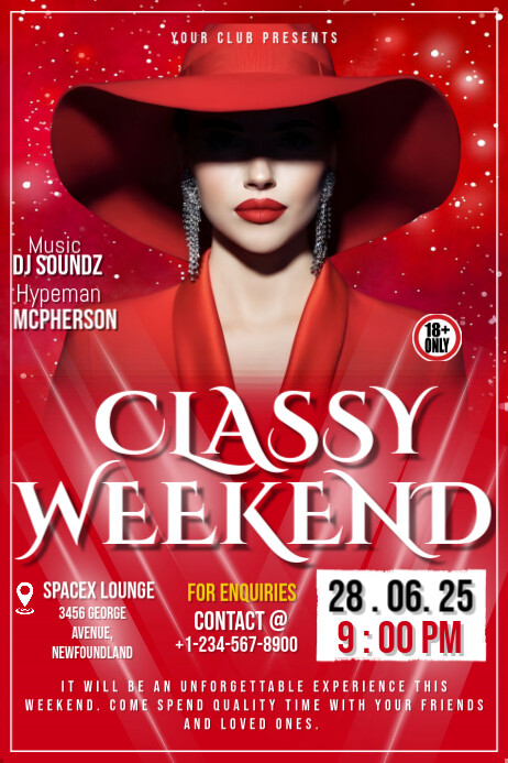 Red Maximalist Classy Weekend Poster Modelo | PosterMyWall