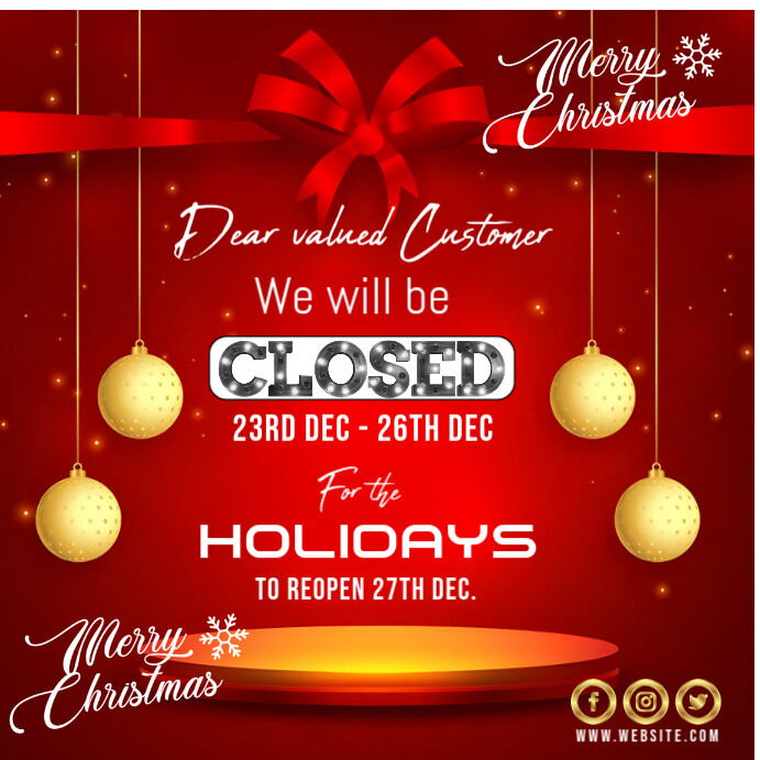 Red Maximalist Closed For Christmas Holidays Instagram Post Template | PosterMyWall
