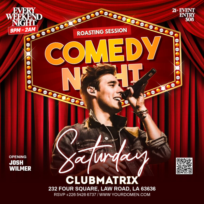 Red Maximalist Conedy Night Square (1:1) Template | PosterMyWall