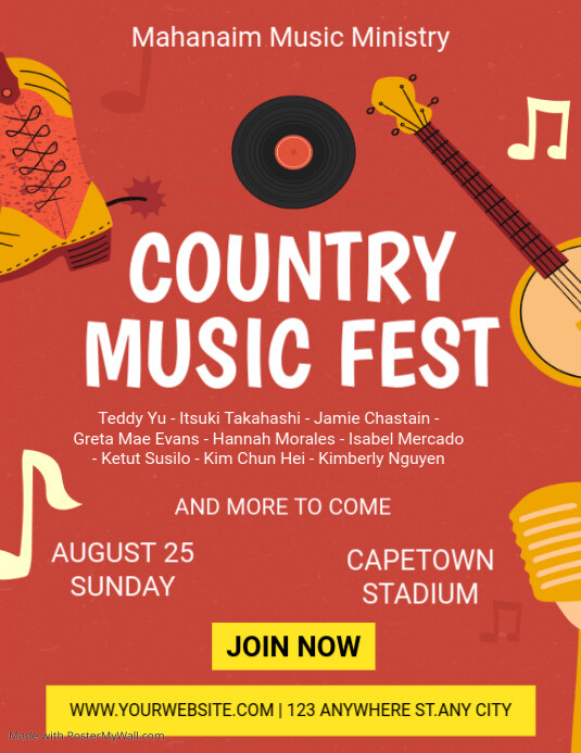 Red Maximalist Country Music Fest Event Flyer Template | PosterMyWall