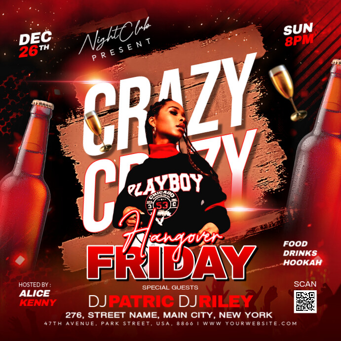 Red Maximalist Crazy Night Party Flyer Instagram Post Template | PosterMyWall