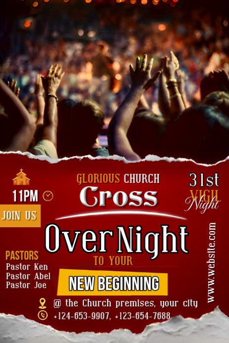Copy of Red Maximalist Cross Over Night Church Service Poster ...
