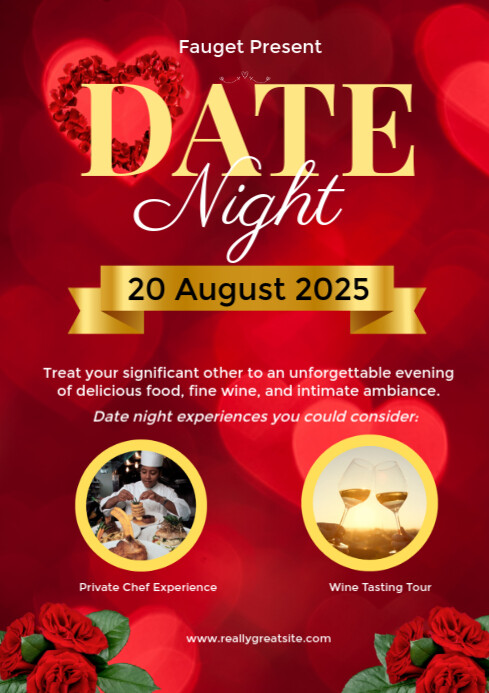 Plantilla de Red Maximalist Date Night Flyer A4 | PosterMyWall