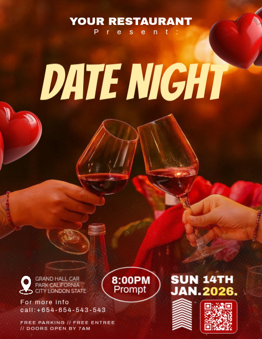 Red Maximalist Date Night Invitation Design Template Flyer (us Letter ...