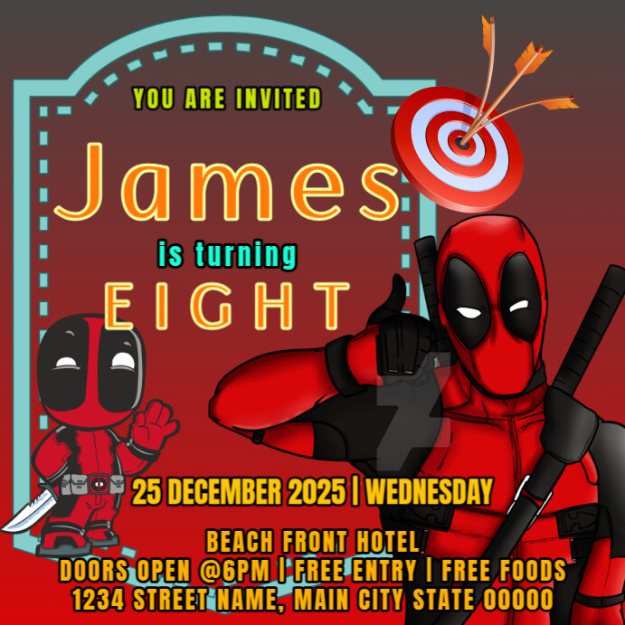 Red Maximalist Deadpool Happy Birthday Template Instagram Post ...