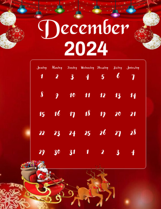 Red Maximalist December 2024 Calendar Template Flyer (us Letter ...