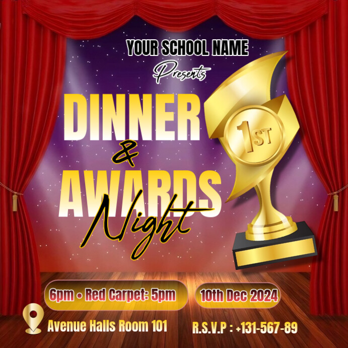 Red Maximalist Dinner Award Night Flyer Instagram Post Template | PosterMyWall