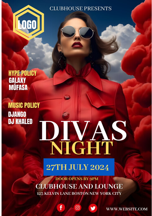 Red Maximalist Divas Night Party Invitation Template | PosterMyWall