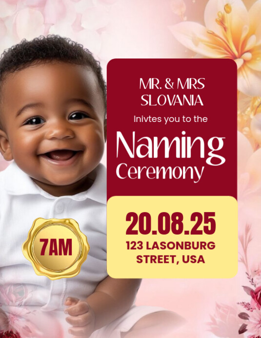 Red Maximalist Editable Naming Ceremony Flyer | Baby Christening Flyer ...