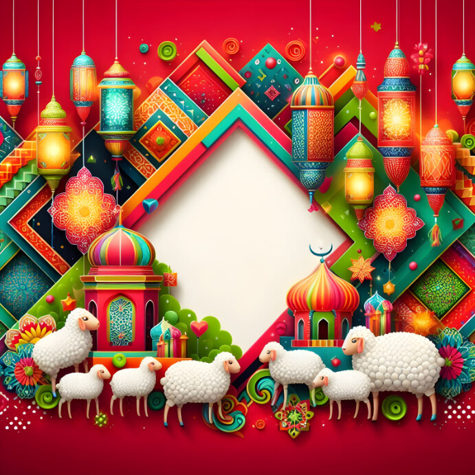 Red Maximalist Eid Al Adha Mubarak Celebratio Template | PosterMyWall