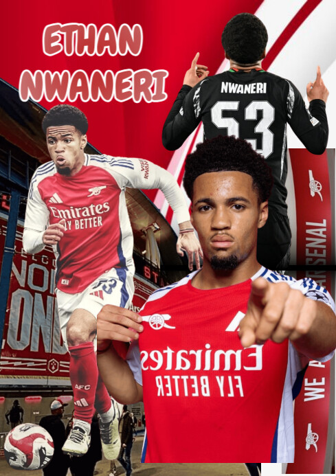 Copy of Red Maximalist Ethan Nwaneri Arsenal A4 | PosterMyWall