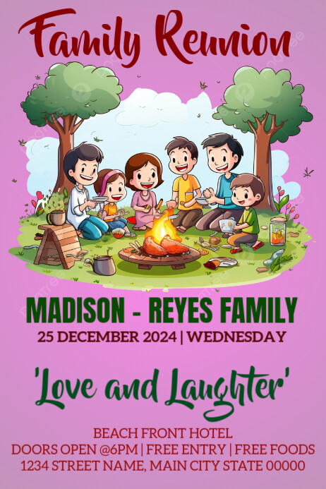 Red Maximalist Family Reunion Poster Template | PosterMyWall