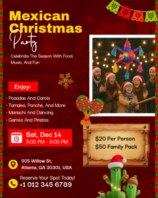 Red Maximalist Festive Mexican Christmas Party Flyer Template - Posadas ...