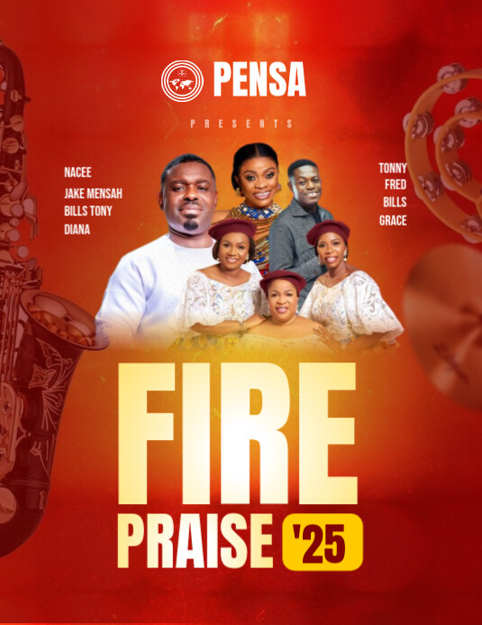 Red Maximalist Fire Praise Worship Flyer | Editable Church Event ...